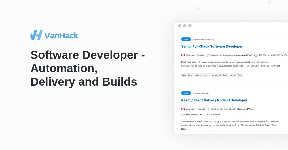 Software Developer - Automation, Delivery and Builds - VanHack